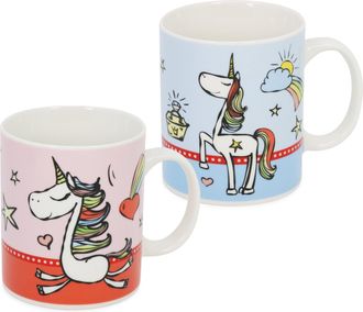 Com-Four 2x Einhorn Kaffee-Becher in tollen Farben - zauberhafte Kakao-Tasse mit magischen Einhorn-Motiven - 330 ml (02 Stück - Tasse Mix1)