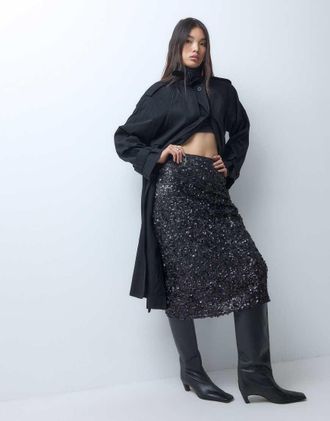 Asos Midirock mit Pailletten in Schwarz