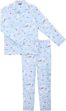 Arthur Pyjama Homme boutonn&eacute;, Ensemble Manches Longues et Pantalon - 100% Coton Chaud et Doux pour lhiver - Motif Montagne Ski Bleu - Taille XL