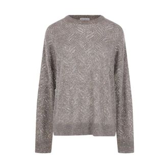 Brunello Cucinelli Pull en maille ajour&eacute;e orn&eacute; de sequins - Femme - Pulls - Gris - Taille: 42 FR