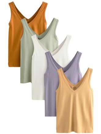 Next Damen 5er-Pack L&auml;ssige Tr&auml;gerhemden Blue/Mauve/Pastel Green M