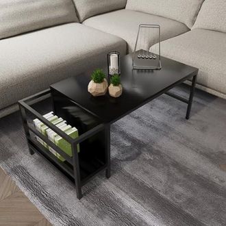 Hanah Home Stylish Black Coffee Table, 110 x 60 x 50 cm | 100% Melamine Coated Particle Board, 18 mm Thick | Durable Electrostatic Powder Coated Metal Legs