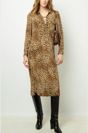 Gerard Darel Robe longue l&eacute;opard &agrave; lacet - SIRENA - Beige