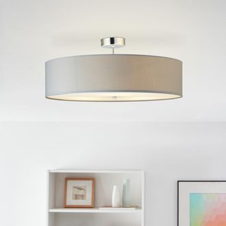 Lightbox Deckenlampe im schlichten Design mit Stoff Lampenschirm | &Oslash; 60 cm | moderne Deckenleuchte | 3x E27 Fassung | aus Metall/Textil in Hell-Grau/Chrom