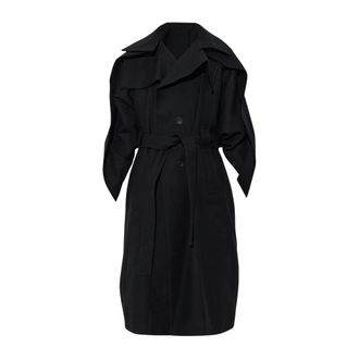 Issey Miyake Manteau en Laine Ceintur&eacute; - Femme - Manteaux - Noir - Taille: 40 FR