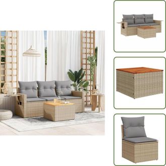 vidaXL 4-tlg. Garten-Sofagarnitur mit Kissen Beige Poly Rattan - Gartensofas - Outdoor M&ouml;bel - Gartenm&ouml;belset - Rattan Gartenm&ouml;bel - Lounge Set