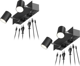 LEDs Com 2 Stück Wandleuchte WAIKA, 2-flammig, Schalter, schwarz, 2 Steckdosen, USB-C, USB-A, 2x GU10 max. 15W