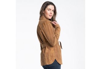 Mouflon Lederjacke Samira Echtes Ziegenveloursleder in warmes Tabakbraun