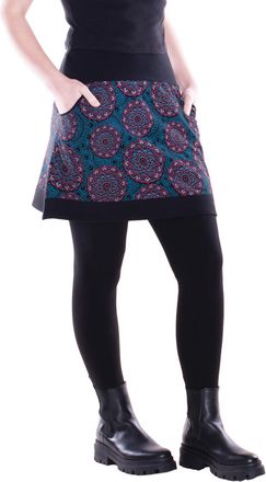 vishes Alternative Bekleidung - Damen Mini-Rock Baumwolle Mandala-Muster elastischer Bund mit Taschen schwarz 32-34