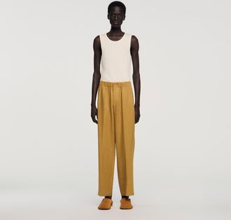 Sandro Pantalon large en lin &eacute;lastiqu&eacute;