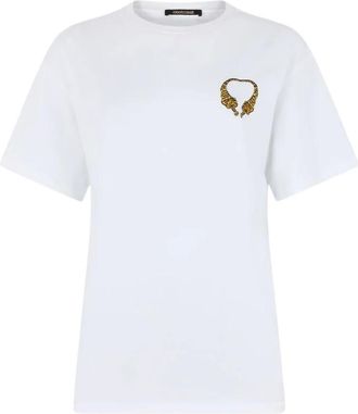 Roberto Cavalli Femme, Tops, Blanc, Taille: 38 FR T-shirt en coton avec Tigres