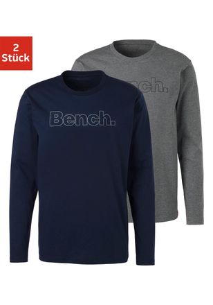 Bench Langarmshirt BENCH. LOUNGEWEAR, Herren, Gr. XXL, blau (navy, grau, meliert), Obermaterial: 100% Baumwolle, unifarben, Basic, bequem normal, Rundhals, 