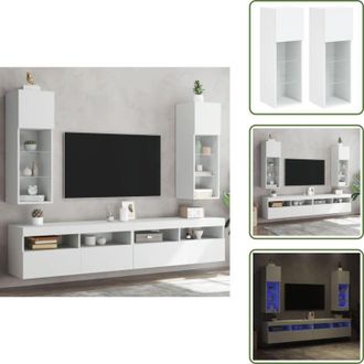 vidaXL Holzschrank - vidaXL TV-Schr&auml;nke mit LED-Leuchten 2 Stk. Wei&szlig; 30,5x30x90 cm - Stauraum