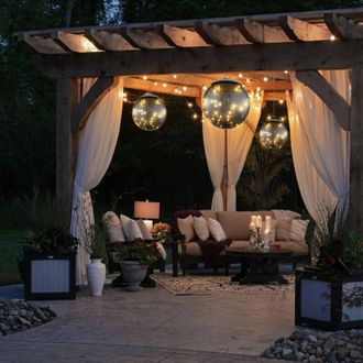 Globo Lighting Lampe à suspendre solaire Lampe solaire suspendue fumée Lampe solaire sphérique, 20x led blanc chaud, DxH 15x50 cm, set de 2 pièces