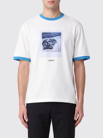 Versace T-shirt en coton avec imprim&eacute; graphique et logo au dos