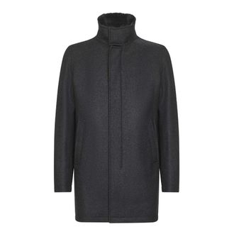 Herno Grauer Wollmantel mit Kunstpelzkragen - - Jackets - Herren - Schwarzk - 4XL