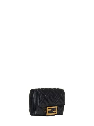 Fendi Womens Micro Trifold Wallet Ff Leather Black Lamb Skin & Purses