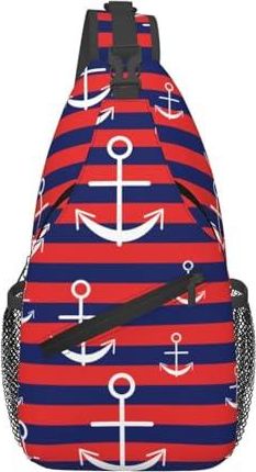 Generic Ancres Blanches &Agrave; Rayures Rouges Et Marine Sac &Agrave; Bandouli&egrave;re L&eacute;ger Pochette Epaule Antivol Sac Banane Pour Homme Femme Voyage