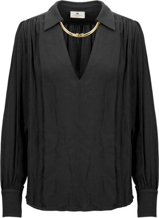 Elisabetta Franchi Femme, Blouses et Chemises, Noir, Taille: 44 FR Blouse &agrave; manches longues
