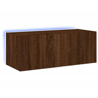 Les Tendances Meuble TV mural avec lumi&egrave;res LED ch&ecirc;ne marron 80x35x31
