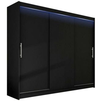 Mirjan24 Mobilier1 - Armoire Closico 118, Noir, 215x250x58cm, Portes darmoire: Coulissantes, Nombre d&eacute;tag&egrave;res: 0, led