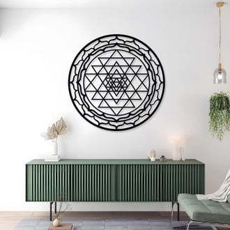 Generic Schwarze Sri Yantra-Wandkunst aus Metall, Wanddekoration mit Heiliger Geometrie und Zen-Meditation, Moderne Sri Yantra-Kunstskulptur f&uuml;r Wohnzimmer, S