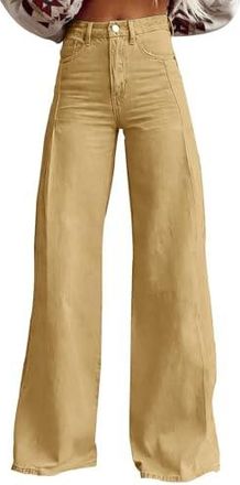 Generic Jean pour femme - Jambes larges - Taille haute - Confortable et l&eacute;ger - Couleur unie - En tissu - Long - D&eacute;contract&eacute; - Y2K - Streetwear Baggy - &Eacute;l&eacute;gan