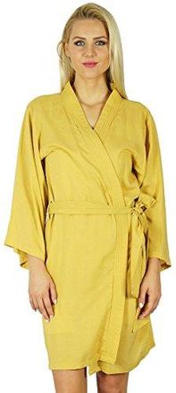 Bimba Femmes Court Solide Ceinture Robe Souple Coton Modal Wrap Ronde Ordinaire Peignoir