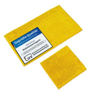 WohnDirect Badematten Set 2 teilig Gelb - WC Vorleger (45x45cm), Badematte (50x80cm) - rutschfest waschbar Badezimmerteppich OHNE WC-Ausschnitt