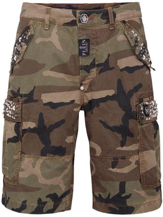 Philipp Plein short cargo à détails de clous - Marron
