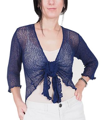 Mimosa Damen geh&auml;kelter Bolero offener Cardigan Glitzer oder einfarbige super Dehnbare Spitzen-Fischnetz-Strickjacke Normal und &Uuml;bergr&ouml;&szlig;e