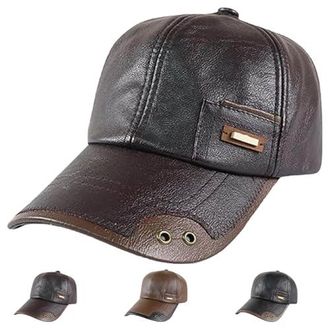 Generic Casquette de baseball en cuir chaud, coupe-vent et imperm&eacute;able, doublure en cuir, casquettes r&eacute;glables pour la vie quotidienne, marron fonc&eacute;, 41