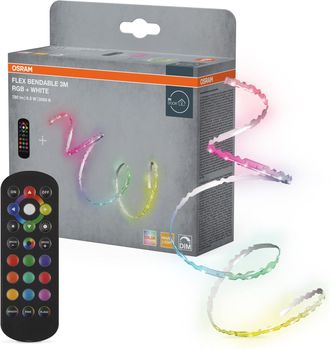 Osram Flex Bendable RGBW LED Streifen 3M, inkl. Fernbedienung, selbstklebend, dimmbar, mit Batterie und Montagezubeh&ouml;r