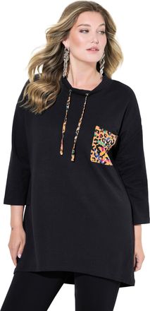 Miamoda Damen große Größen Übergrößen Plus Size Sweatshirt, Brusttasche, 3/4-Ärmel schwarz 44 834790100-44