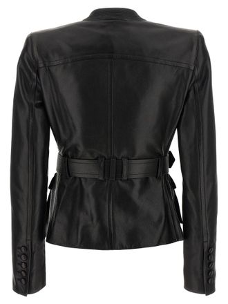 Balmain Belted Leather Jacket - Black