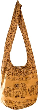 CCCollections Umh&auml;ngetasche aus Baumwolle, gro&szlig;e Boho-Hippie-Hobo-Handtasche mit 40 Drucken - Unisex-Umh&auml;ngetasche (Elephant-Mustard Yellow)