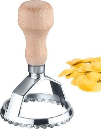 Westmark Ravioli-Ausstecher Aurora - Praktischer Kreis-Ausstecher zum Ausstechen von selbstgemachten Nudeln und Gebäckteig, rund, Ø 68 mm - Zink, Buchenholz