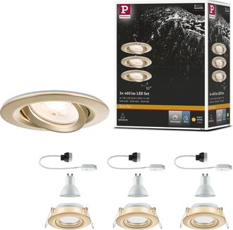 Paulmann 92408 LED Einbauleuchte Nova Plus IP65 rund 93mm 30&deg; GU10 3x6W 3x460lm 230V dimmbar 2700K Gold matt