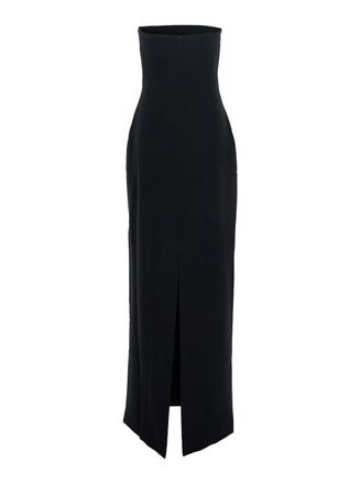 Solace London Womens Black Long Dress With Bare Shoulder And Back Slit Polyester