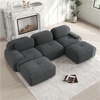 Generic L-f&ouml;rmiges modulares Cordsofa, modulares Ecksofa, Dreisitzer-Sofa, rahmenloses Sofa, ergonomisch, hochelastisch 32D gepolstert, for Wohnzimmer(Gris,3S