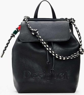 Desigual Mittelgro&szlig;er Rucksack in Schwarz mit geflochtenem Riemen