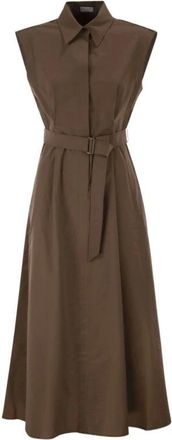 Brunello Cucinelli Femme, Robes, Brun, Taille: 38 FR Robe Chemisier en Twill Textur&eacute;