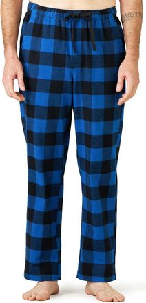 Lapasa Herren Schlafanzughose Karierte Pyjamahose, Long Relaxhose Loungehose Freizeithose M39 W&auml;rmer, Baumwollflanell: Schwarz Blau, XX-Large