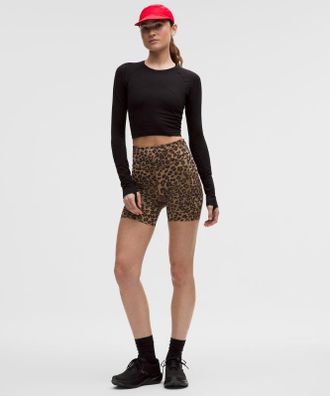 lululemon Fast and Free Shorts mit hohem Bund 5 Taschen f&uuml;r Frauen - 15 cm - Gr&ouml;&szlig;e 14 in True Leopard Multi
