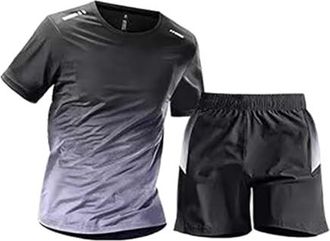 Generico Combinaison dété respirante pour homme avec manches courtes + pantalon court décontracté col rond complet sportif plage entraînement deux pièces éléga