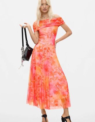 Desigual robe longue en tulle rose