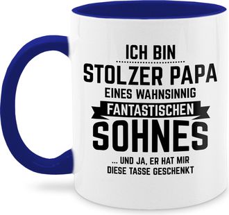 Shirtracer Tasse Tassen 325ml - Geschenk zum Vatertag - Ich bin stolzer Papa eines wahnsinnig fantastischen Sohnes - 325 ml - Dunkelblau - geschenke für väter we