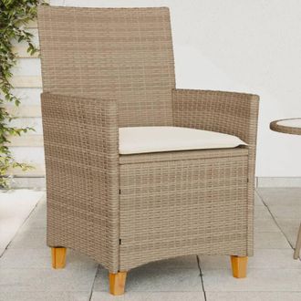 vidaXL Gartenst&uuml;hle mit Kissen 2 Stk. Beige Poly Rattan Massivholz - Vidaxl