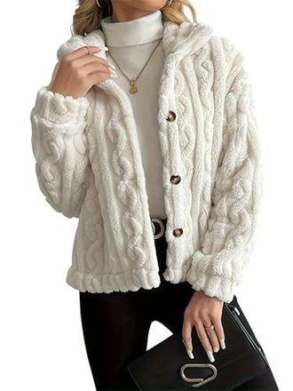 Generic Veste de lit chaude &agrave; manches longues pour femme - Col montant - Cardigan dhiver doux et confortable en sherpa, blanc, XXL