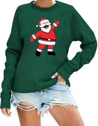 Generic Sweat-shirt de Noël pour femme - Joli Père Noël - Pull amusant vintage à manches longues - Style décontracté - Imprimé graphique - Pour fête festive -